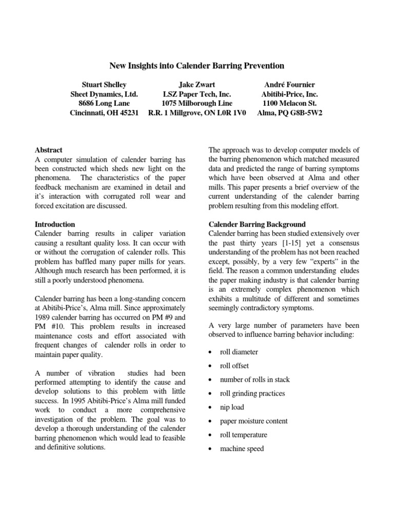 New Insights Into Calender Barring Prevention | PDF | Resonance ...