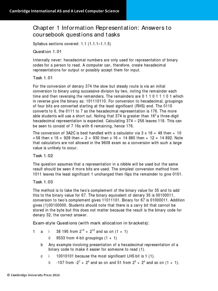 CH 01 Answers Computer Science Cambridge Book | PDF | Sampling (Signal ...