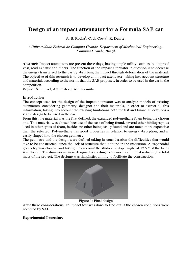 Design of An Impact Attenuator For A Formula SAE Car | PDF | Teaching ...