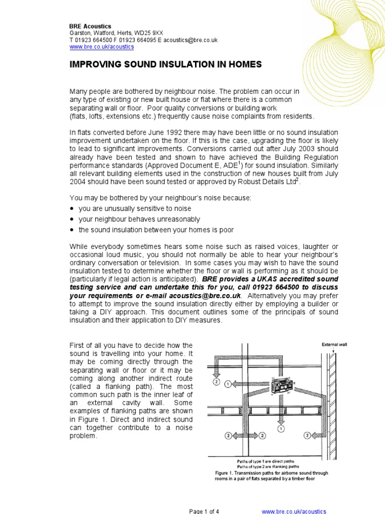 Improving Sound Insulation in Homes: WWW - Bre.co - Uk/acoustics | PDF ...