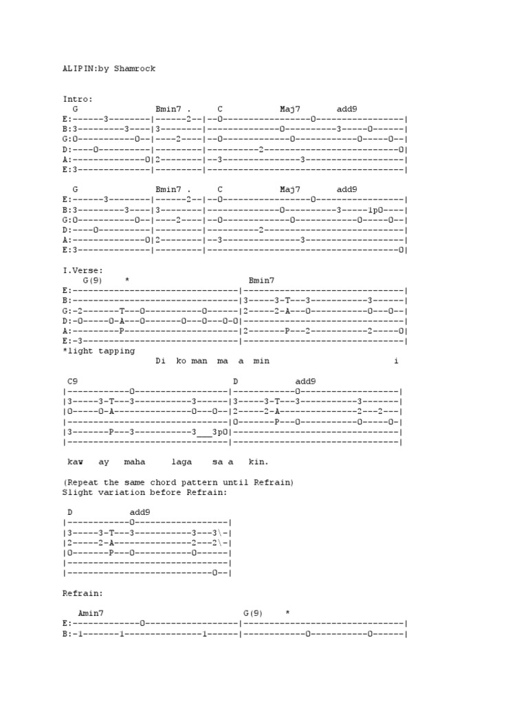 Alipin Chords and Lyrics With Intro | PDF | Songs | Song Forms