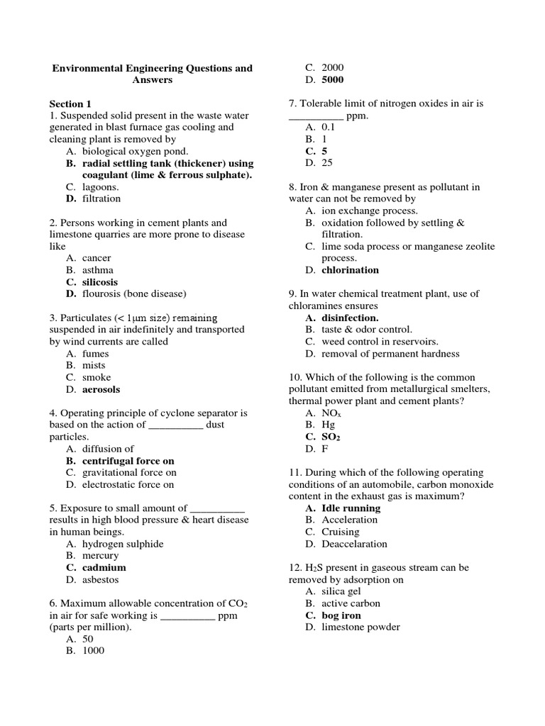 Environmental Engineering Exam Questions | PDF | Carbon | Atmosphere Of ...