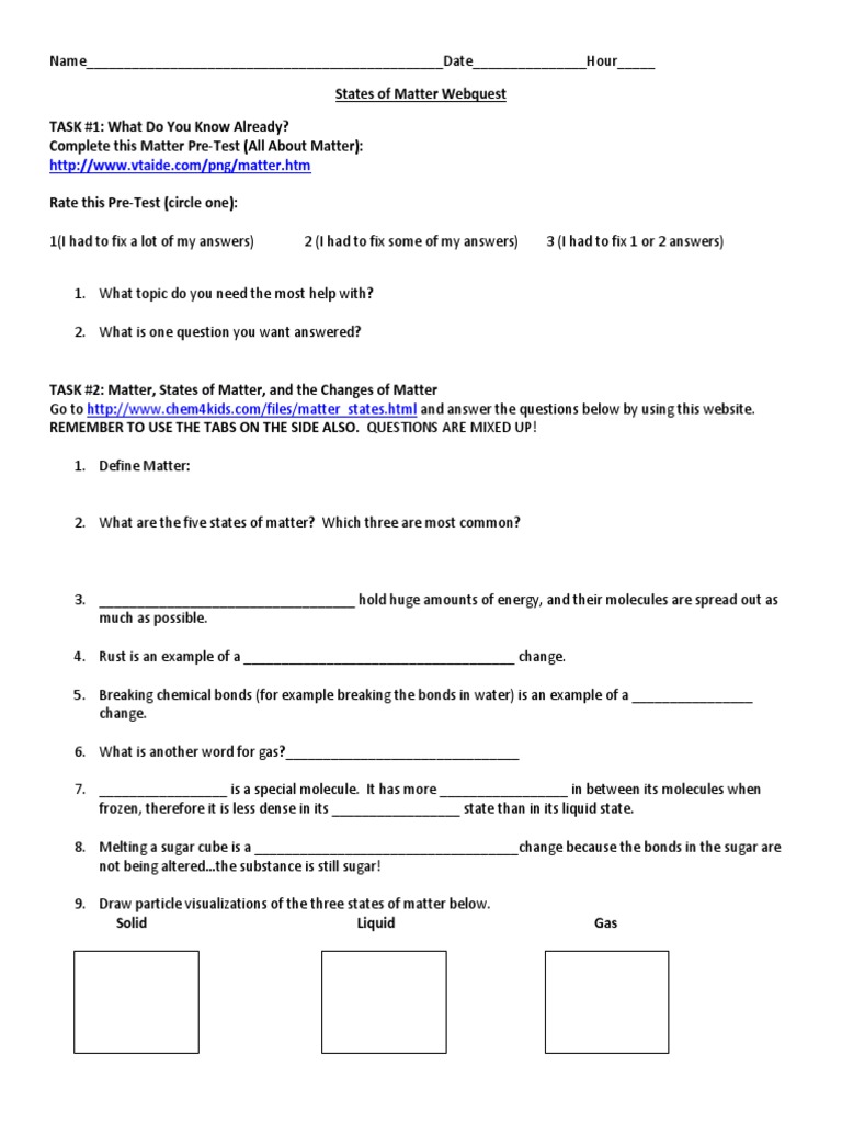 States of Matter Webquest Guide | PDF | Gases | Matter