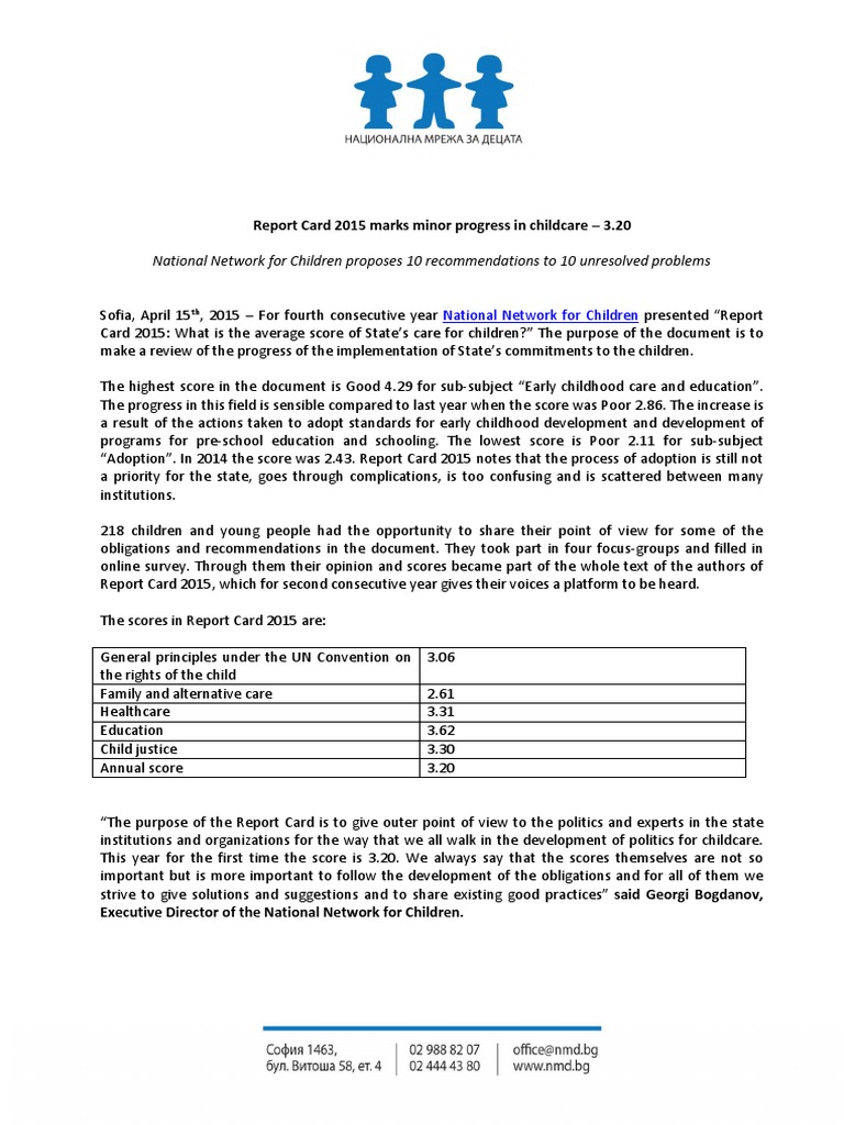 Childcare Progress Report | Child Care | Relationships
