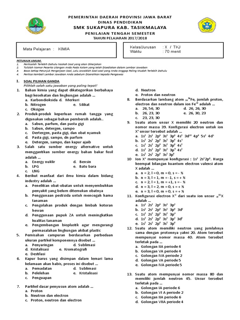 Soal Pts Kimia X TKJ | PDF | Sains & Matematika