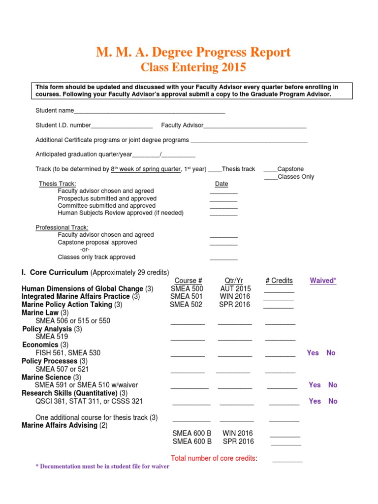 M. M. A. Degree Progress Report: Class Entering 2015 | PDF | Thesis ...