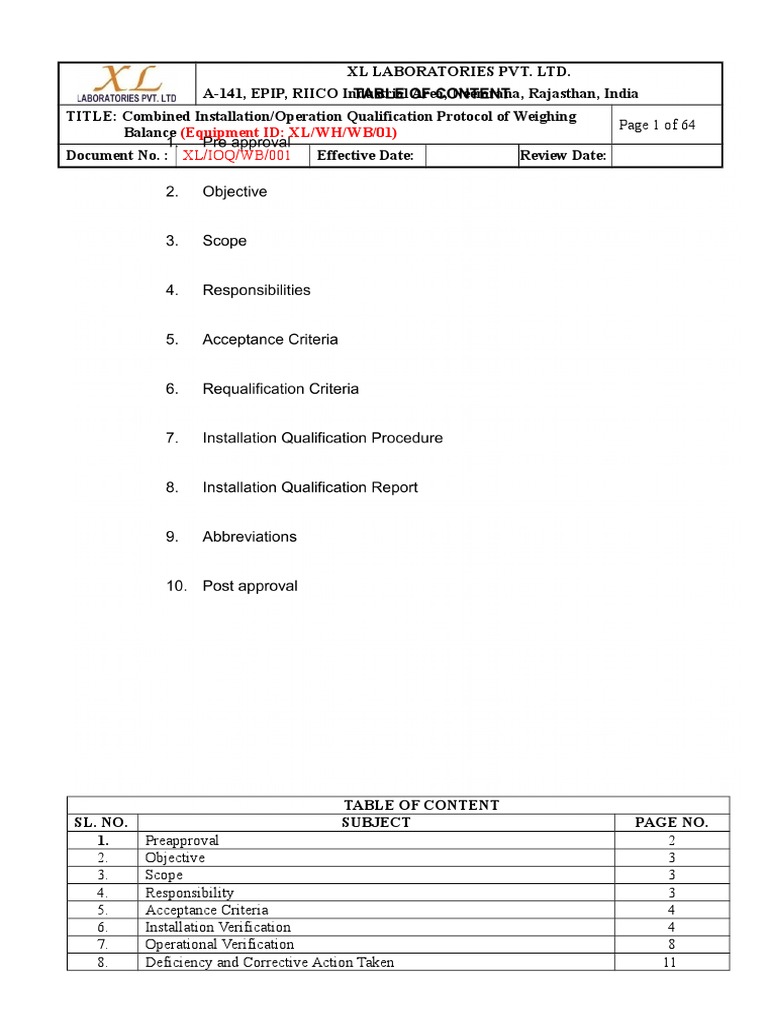 10 KG Weighing Balance (XL-WH-WB-001) ... IOQ | PDF | Verification And ...