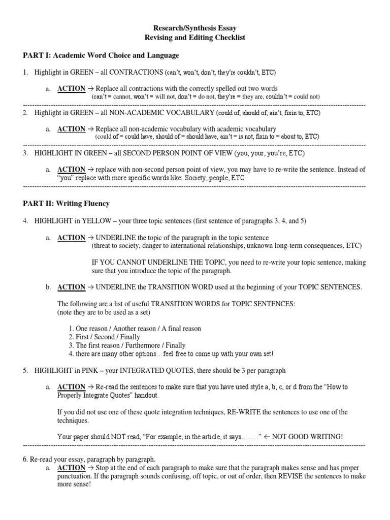 Research Editing Checklist | PDF | Paragraph | Linguistics