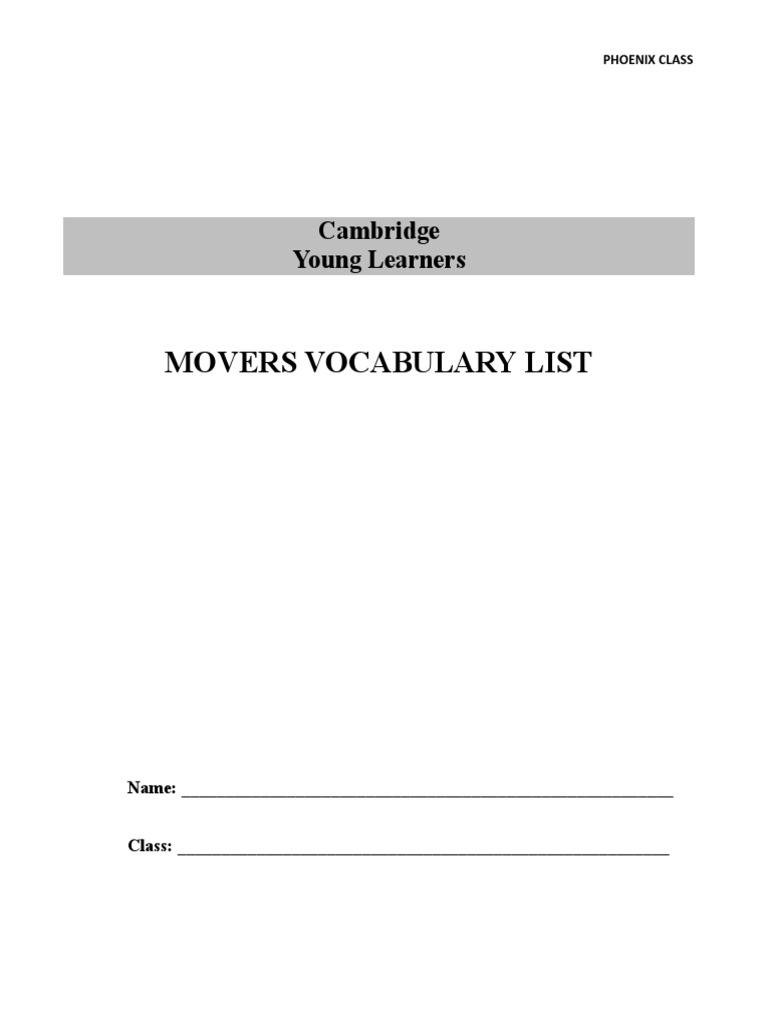 Movers Vocabulary List: Cambridge Young Learners | PDF | Workweek And ...