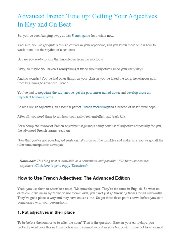 Advanced French Adjectives You'Ve Gotta Know and How To Make Them Sing ...