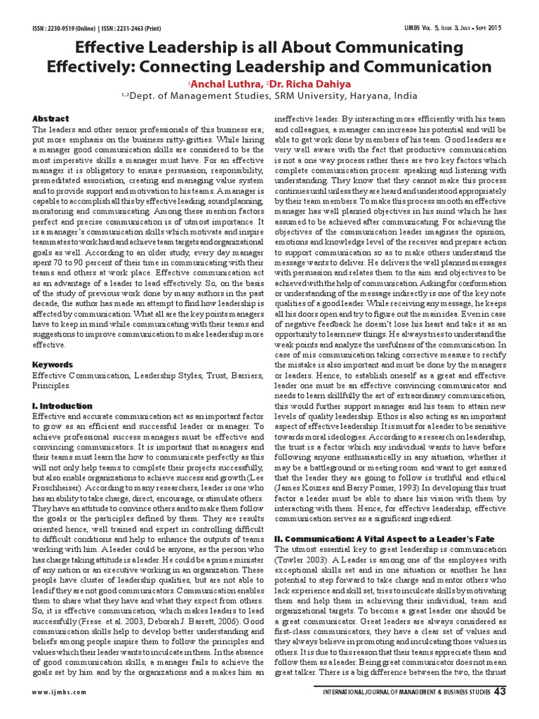 Effective Leadership Is All About Communicating PDF | PDF | Leadership ...