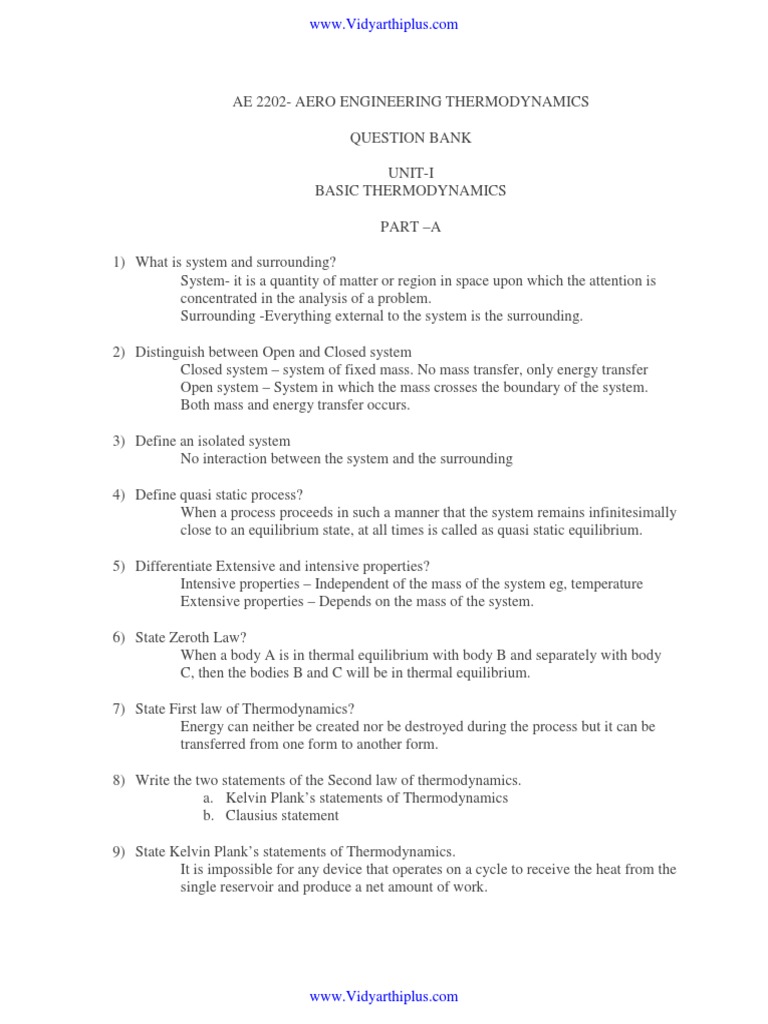 Aero Engineering Thermodynamics Question Bank | PDF | Thermodynamics | Heat