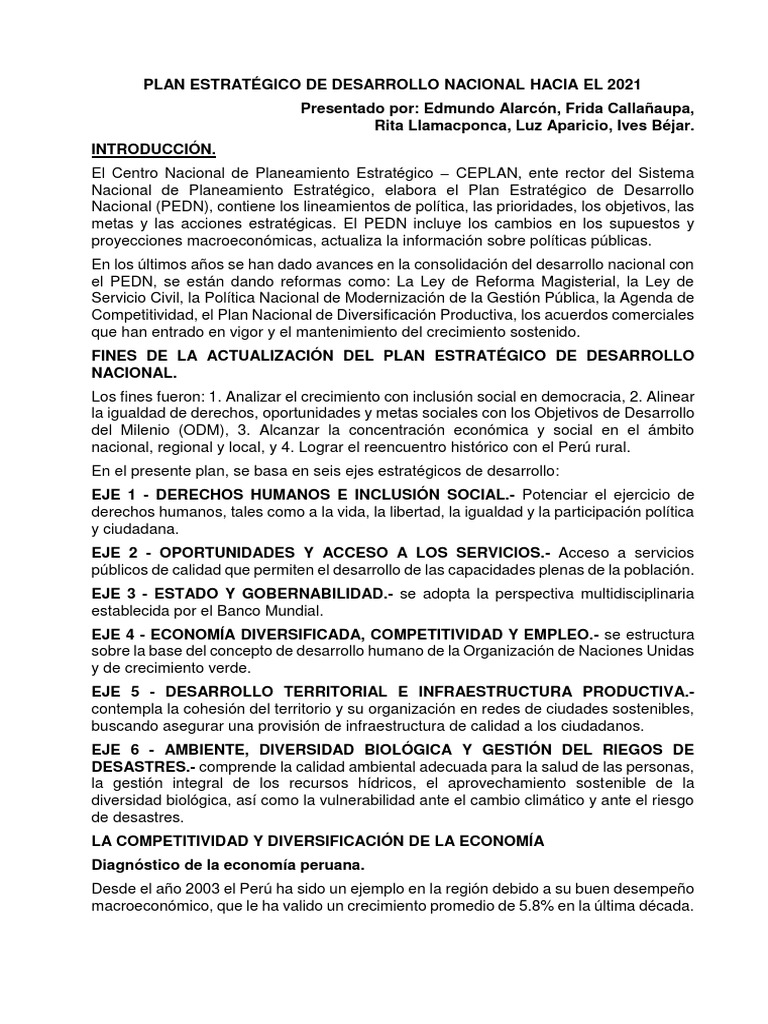 Resumen-Plan Estratégico de Desarrollo Nacional Hacia El 2021 | PDF ...