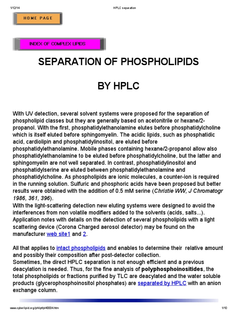 HPLC Separation | PDF | Phospholipid | High Performance Liquid ...
