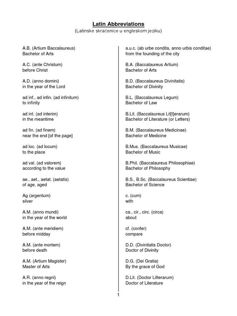 Latin Abbreviations in English Usage | PDF | Anno Domini | Bachelor's ...