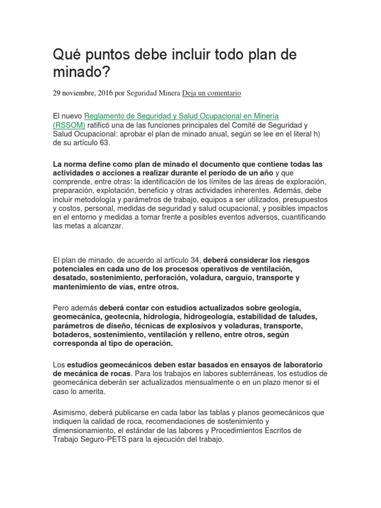 Requisitos Plan de Minado | Descargar gratis PDF | Minería | Science