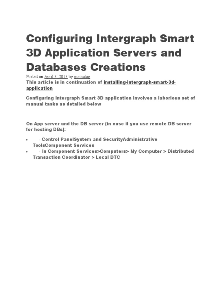 Configuring Intergraph Smart 3D Application Servers and Databases Creations | PDF | Microsoft ...