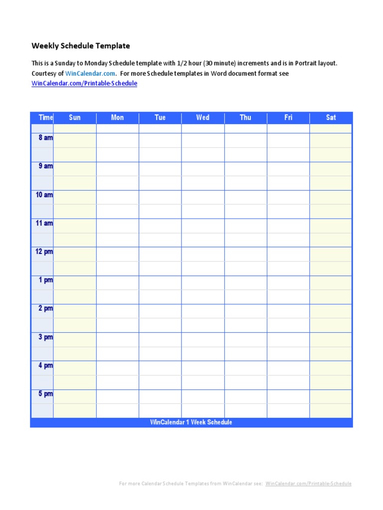 Weekly Schedule Template: Time Sun Mon Tue Wed Thu Fri Sat | PDF ...