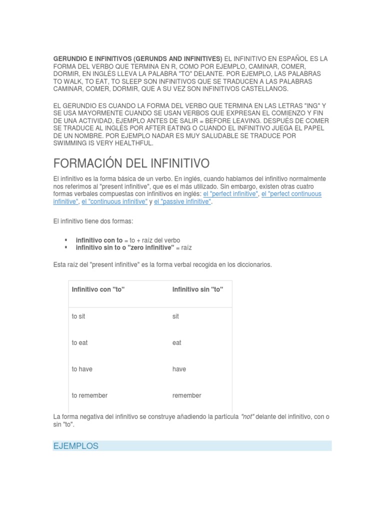Gerundio e Infinitivos | PDF | Verbo | Asunto (gramática)