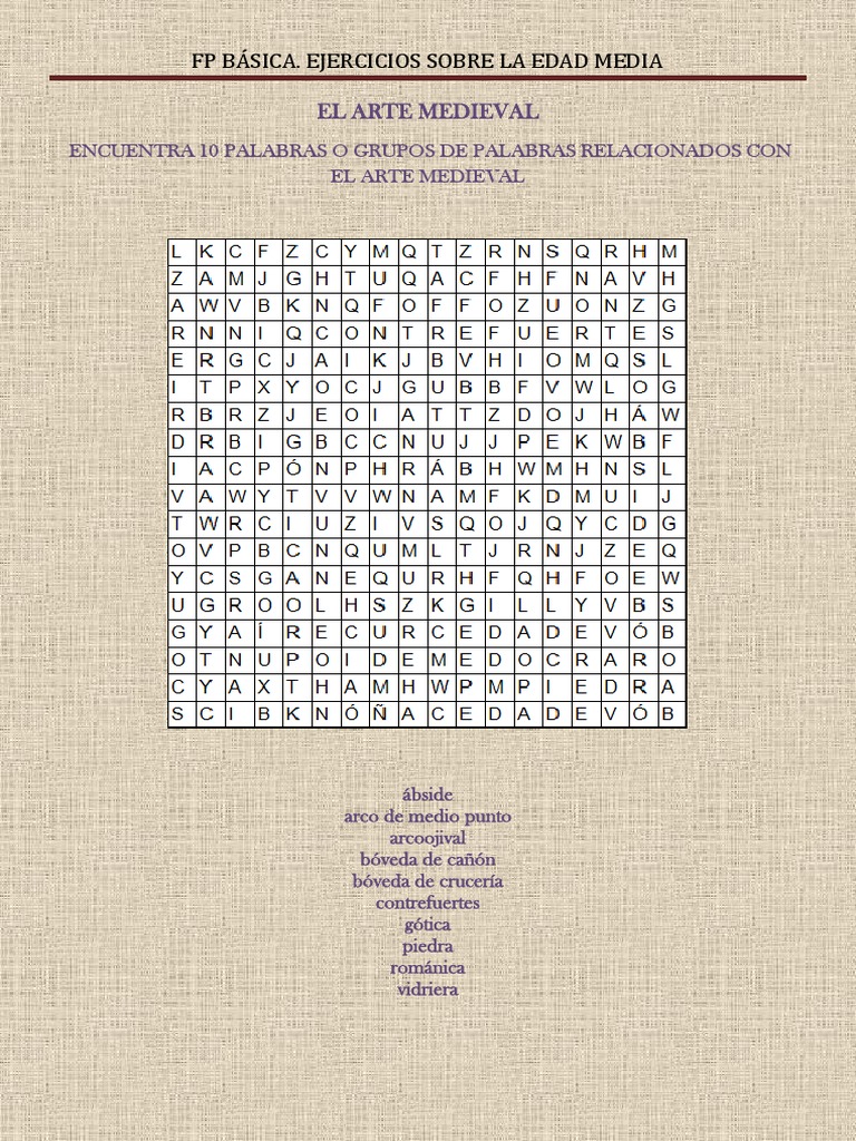 Ejercicios de Arte Medieval y Crucigramas | PDF | Arquitectura gótica ...