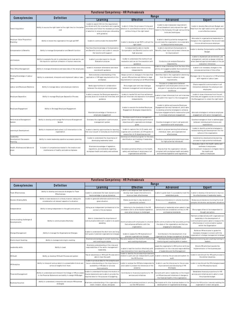 HR Professionals Functional Competency Framework-1 PDF | PDF ...
