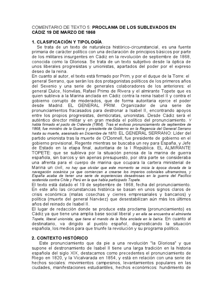 Proclama de Los Sublevados en Cadiz | PDF | Gobierno de españa ...