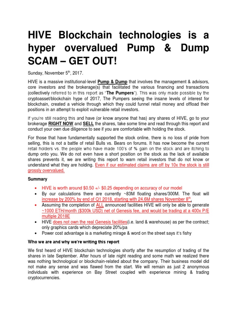 HIVE Blockchain Short Report | PDF | United States Dollar | Depreciation