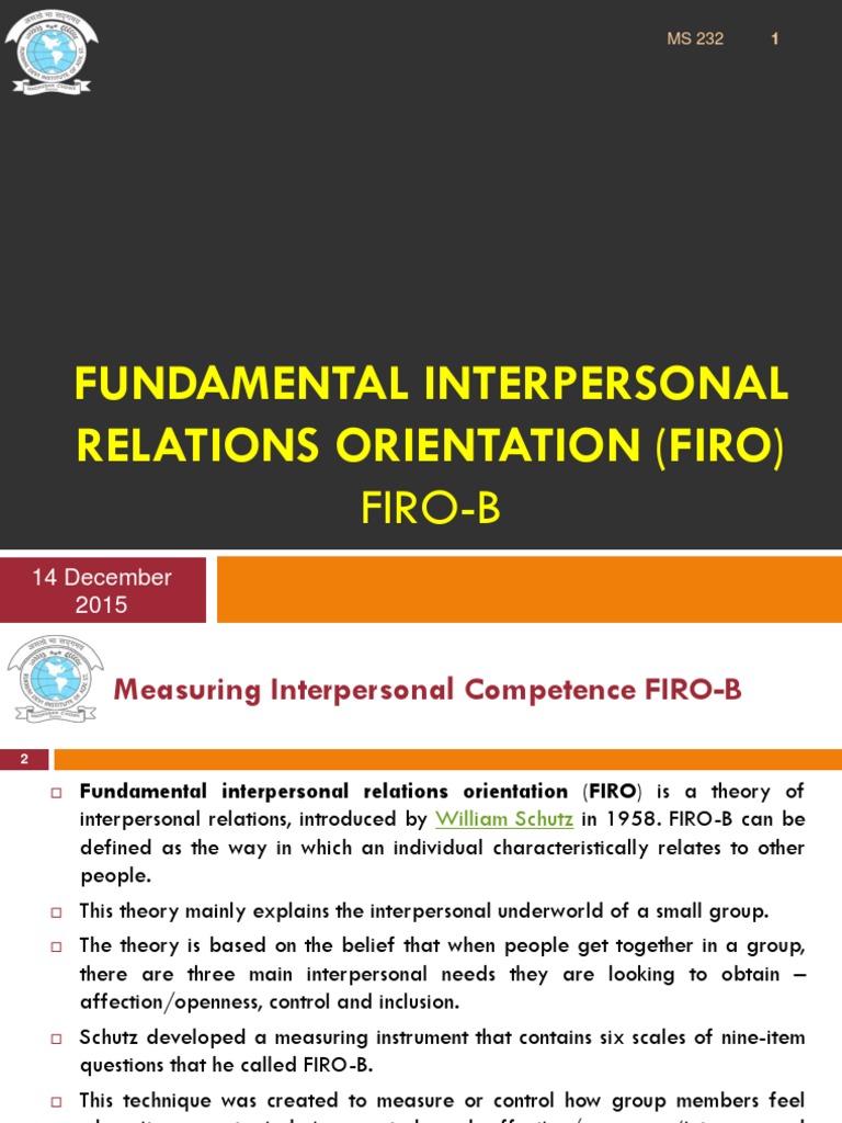 Firo B | Psychology & Cognitive Science | Behavioural Sciences | Free ...