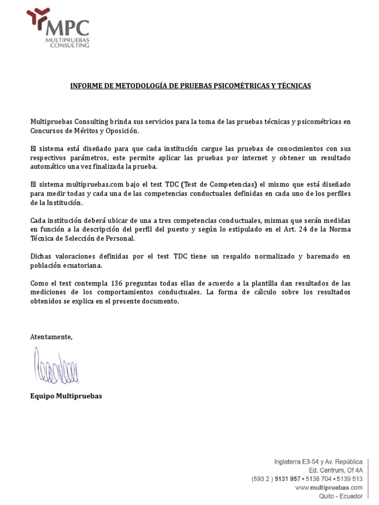 Informe de Metodologia de Pruebas Psicom | Descargar gratis PDF | Sicología | Science