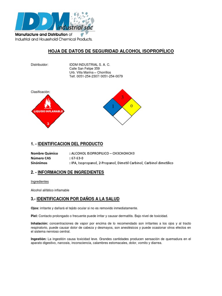 MSDS Alcohol Isopropilico | PDF | Agua | Alcohol