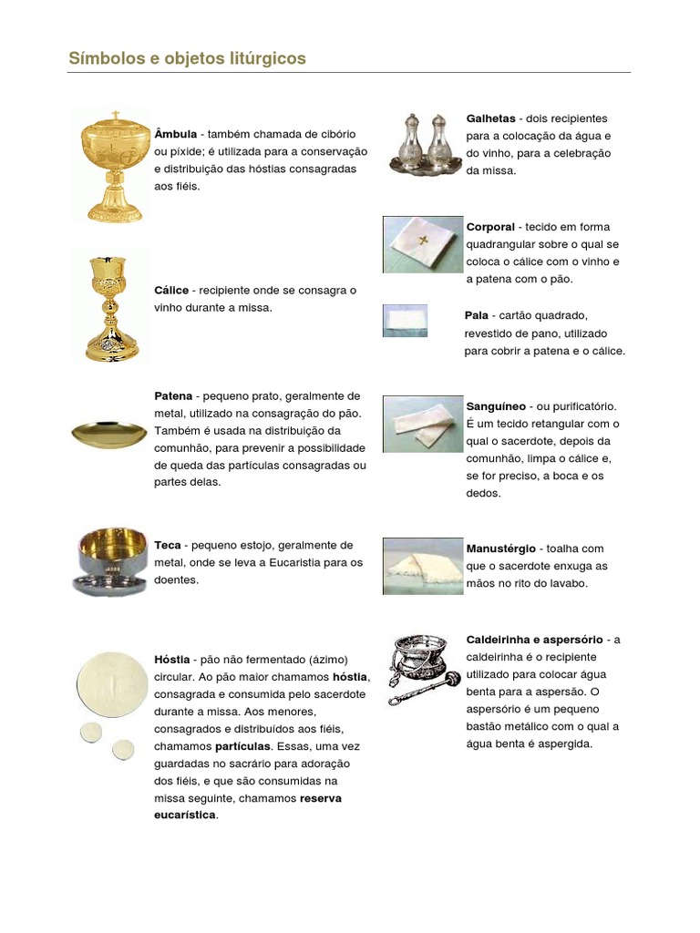 Símbolos e Objetos Litúrgicos - Ministro Da Eucaristia - Só Os Objetos Símbolos e Objetos Litúrgicos - Ministro Da Eucaristia - Só Os Objetos