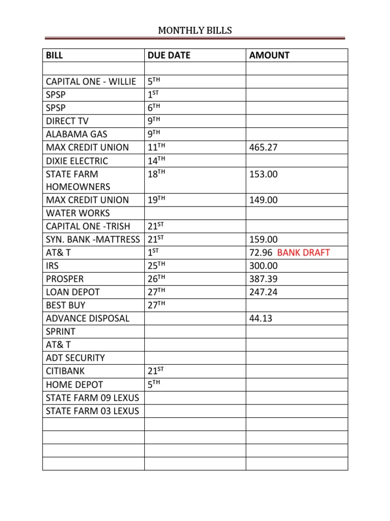 Bill Due Date Amount: Bank Draft | PDF