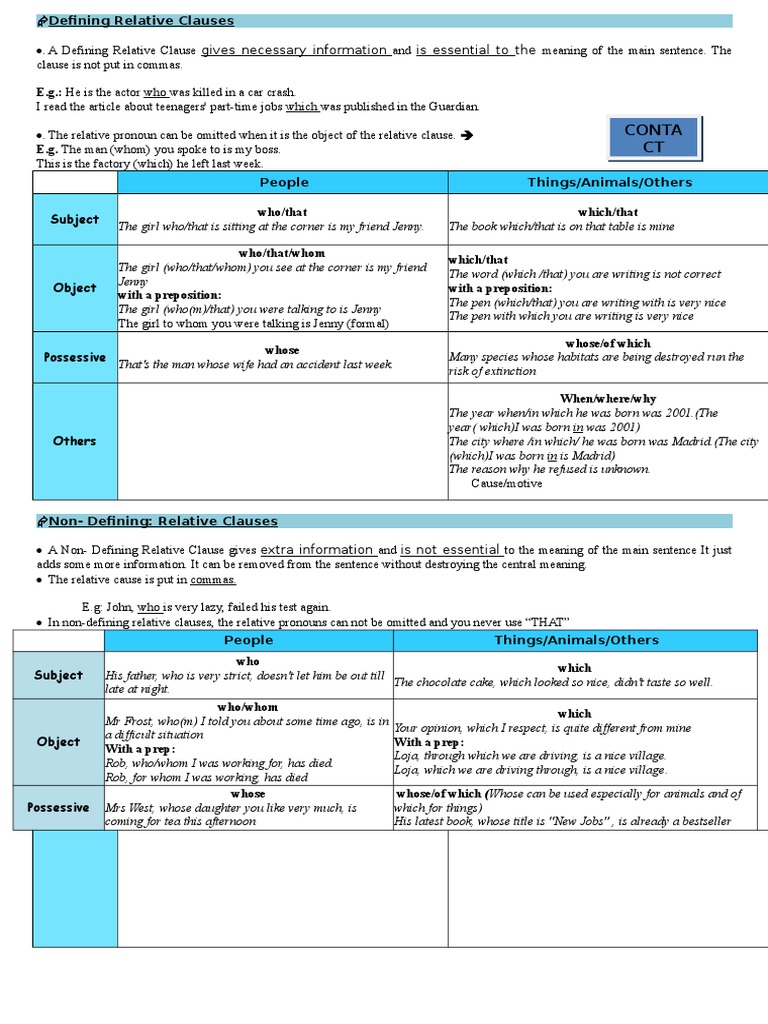 Relative Clauses THEORY 2BACH | PDF | Linguistic Typology | Rules