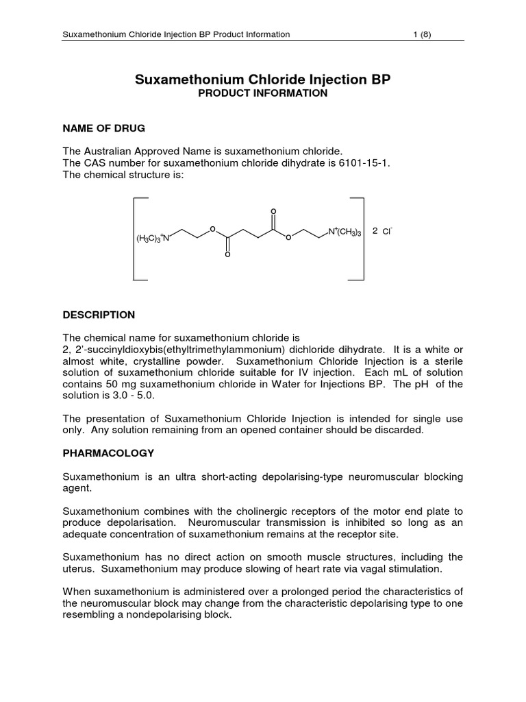 Suxamethonium Chloride Injection Bp-Pi | PDF | Medical Specialties | Drugs