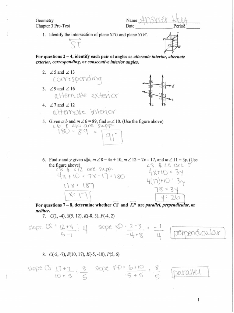 G CH 3 Pre-Test Answer Key | PDF