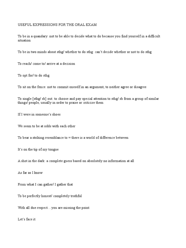 Useful Expressions for Oral Exams | PDF