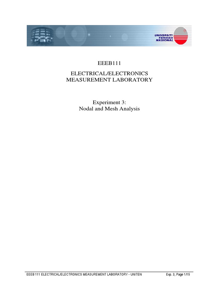 Lab 3 (Nodal and Mesh Analysis) | PDF | Electrical Network | Electric Current