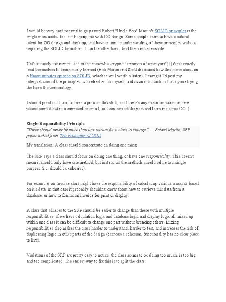 SOLID Principles: Single Responsibility Principle | Download Free PDF | Inheritance (Object ...