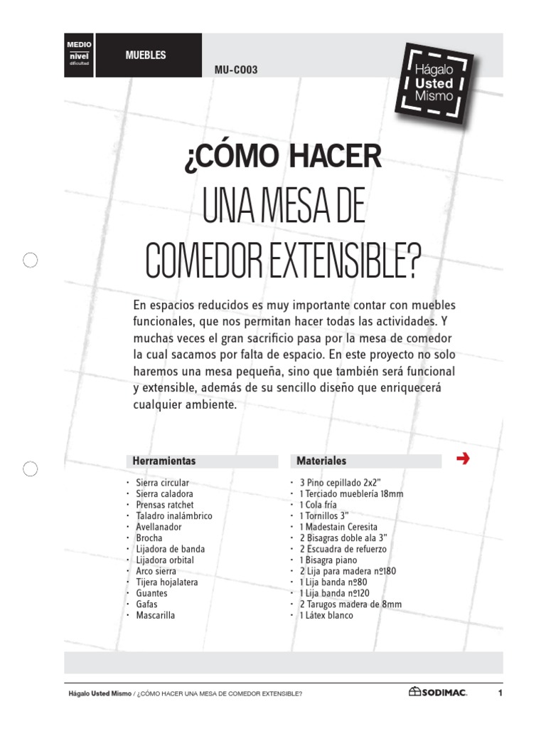 Mesa de Comedor Extensible DIY | PDF | Herramientas | Naturaleza