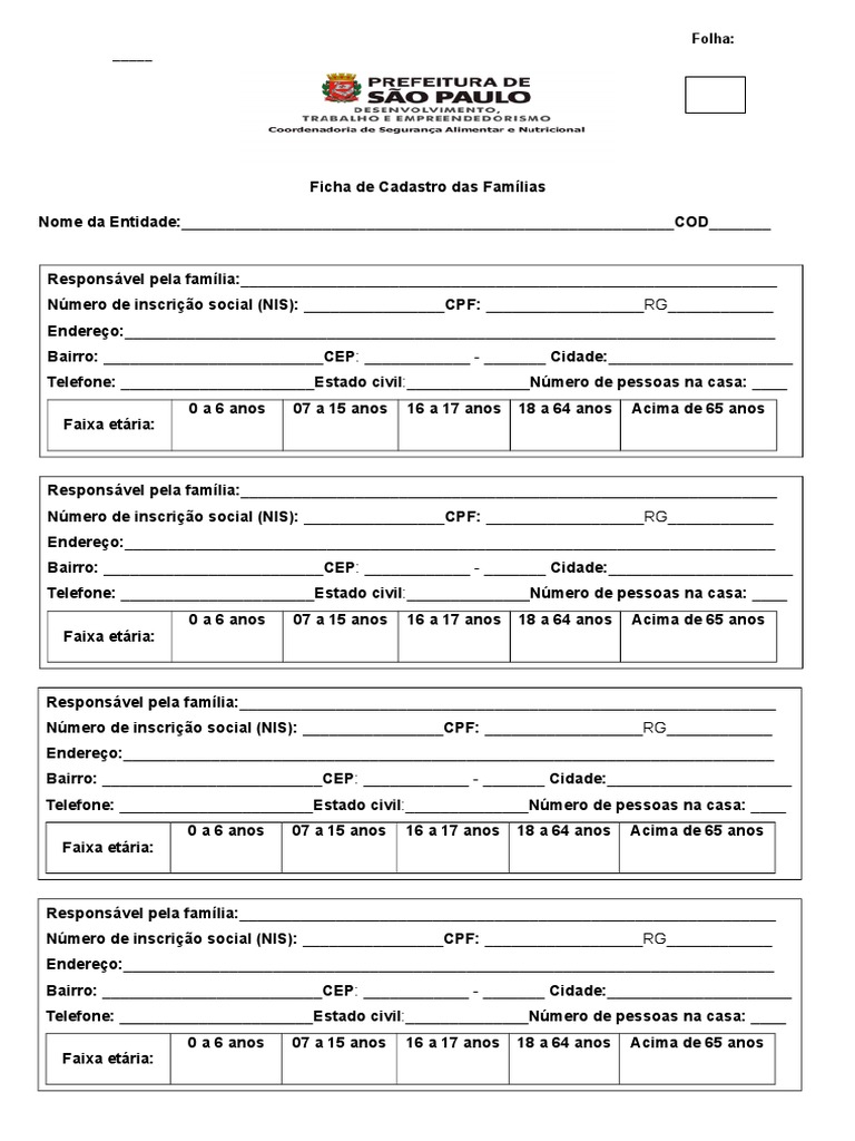 Ficha de Cadastro Da Familia | PDF