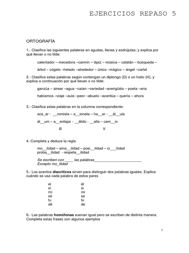 1º EJERC Ortografía | PDF | Lingüística | Semiótica