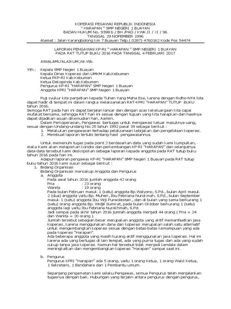 Laporan Pengawas Koperasi | PDF