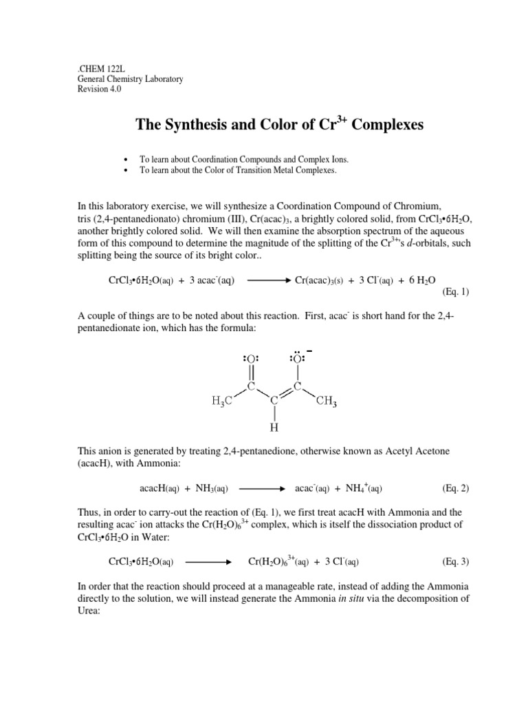 Synthesis and Color of Cr(acac)3 Complex | PDF | Coordination Complex ...