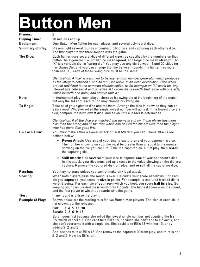 Button Men | PDF | Leisure Activities | Dice