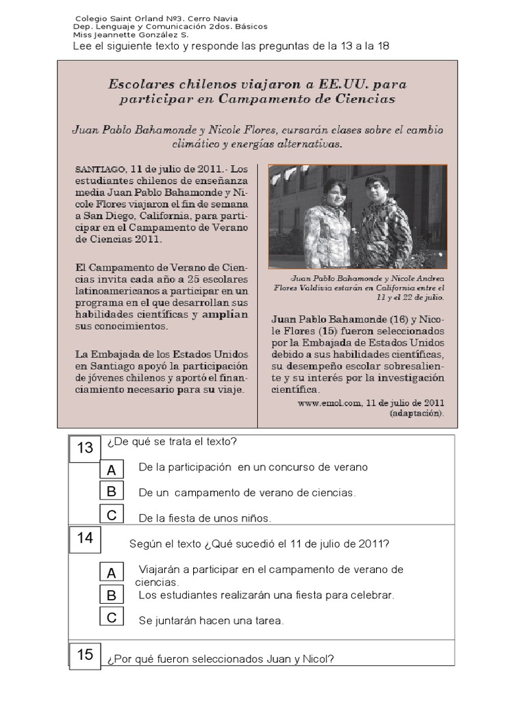 Guía Comprensión Lectora 15 de Nov. Texto Informativo Carta Receta ...