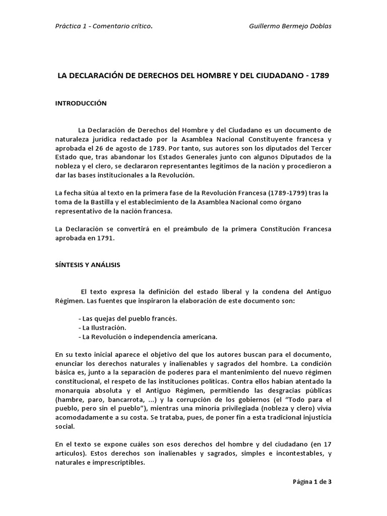 La Declaracion de Derechos Del Hombre y | PDF | Derechos humanos ...