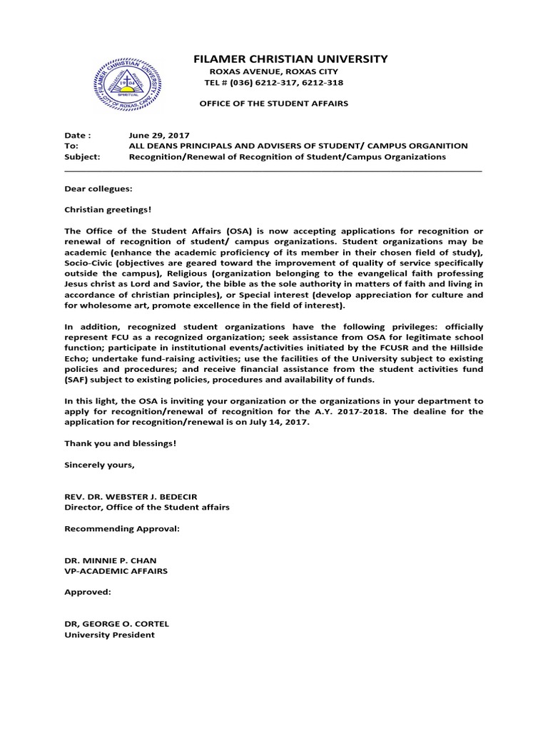 Student Organization Recognition Notice | PDF | Career & Growth