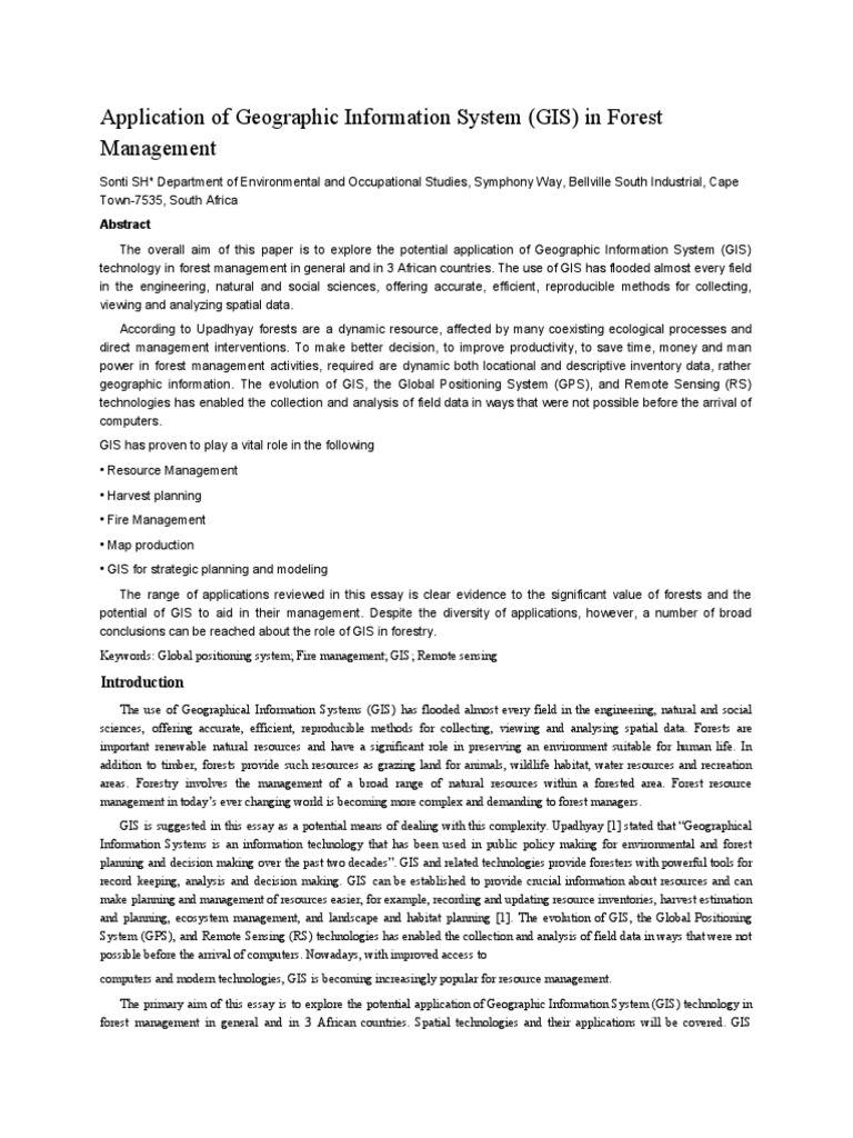 Application of Geographic Information System Gis in Forest Management ...