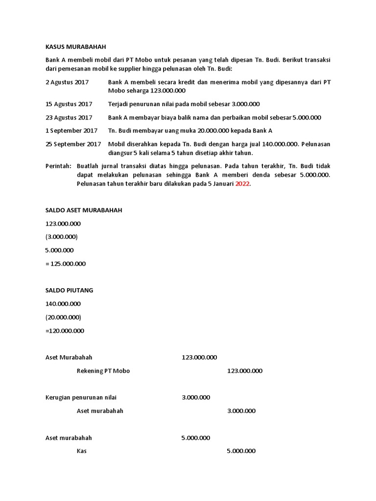 Contoh Soal KASUS MURABAHAH | PDF