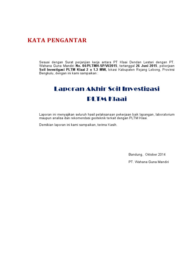 Laporan Soil Investigasi PLTM Final (77 Pages) | PDF